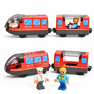 72PCS Wooden Fire Station Train Sets+2PCS Battery Operated Action Locomotive-Fits Thomas, Brio, IKEA, Melissa