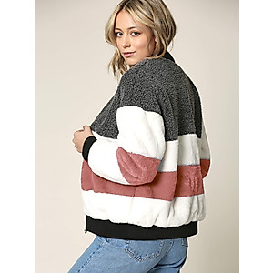 LL WJC2154 Women's Long Sleeve Zipper up Parka Sherpa Faux Mink Fur Shaggy Soft Fuzzy Fleece Jacket M Mauve