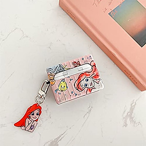 Hard Plastic Case with Keychain Charm for Apple AirPods 1 2 1st 2nd Generation AirPods1 AirPods2 Pink Ariel The Little Mermaid Princess Fish Pink Color Cartoon Anime Cute Lovely Kids Girls