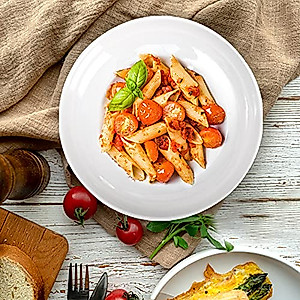 Fasmov Melamine Pasta Bowls, 6 Pack 9 inches 30 Oz Large Salad Serving Bowls, Shallow Salad Bowls, Plastic Dinner Deep Plates, Dishwasher Safe, White