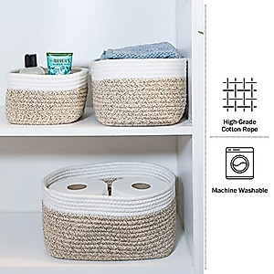 Home-Complete 3-Piece Set Small, Medium, and Large Rope Baskets for Makeup, Towel, Nursery, Office and Classroom Storage, White and Natural