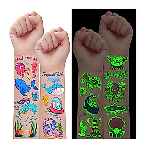 Partywind 20 Sheets Ocean Kids Temporary Tattoos, Fake Tattoo Stickers for Under Sea/Beach/Pool/Tropical Party Supplies Favors, Baby Shower Decor for Boys and Girls