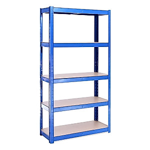 Garage Shelving Units - 71" H x 35" L x 24" W - Heavy Duty Racking - Shelves for Storage -1 Bay - Blue - 5 Tier - 2000LB Capacity (400LB Per Shelf) - Workshop, Shed, Office - 5 Year Warranty