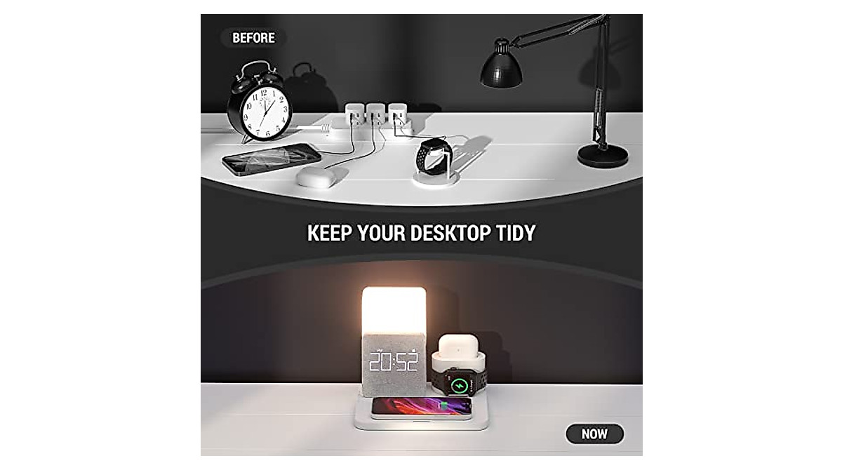 COLSUR 3-in-1 Wireless Charging Station | Alarm Clock & Lamp