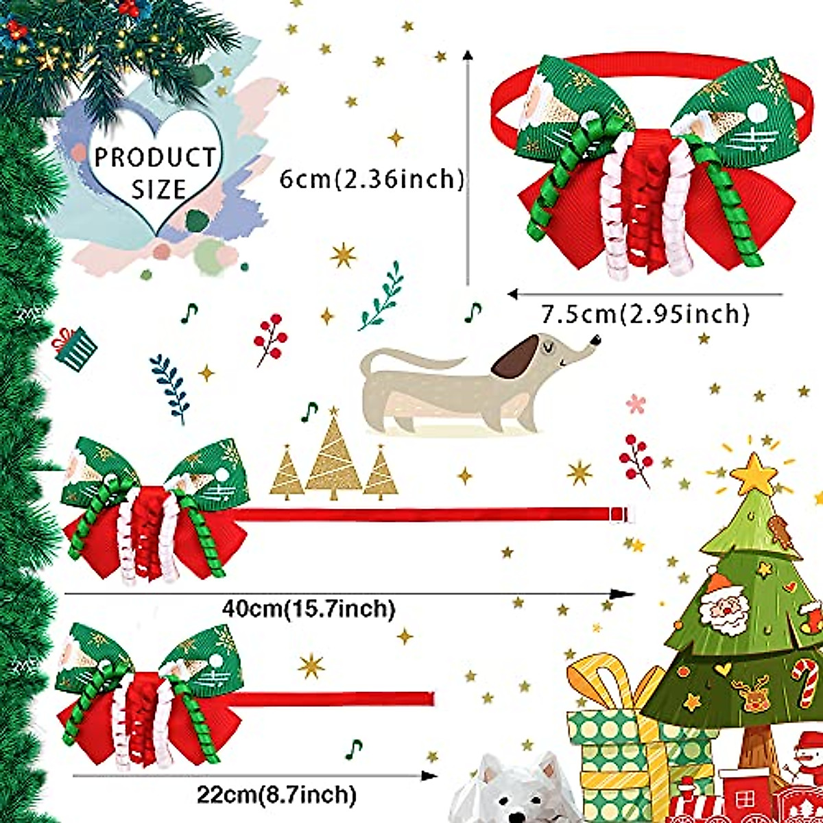 Christmas Puppy Dog Bowtie Curves 10pcs/Pack Dog Bows Necktie Styles for Christmas Dog Accessories