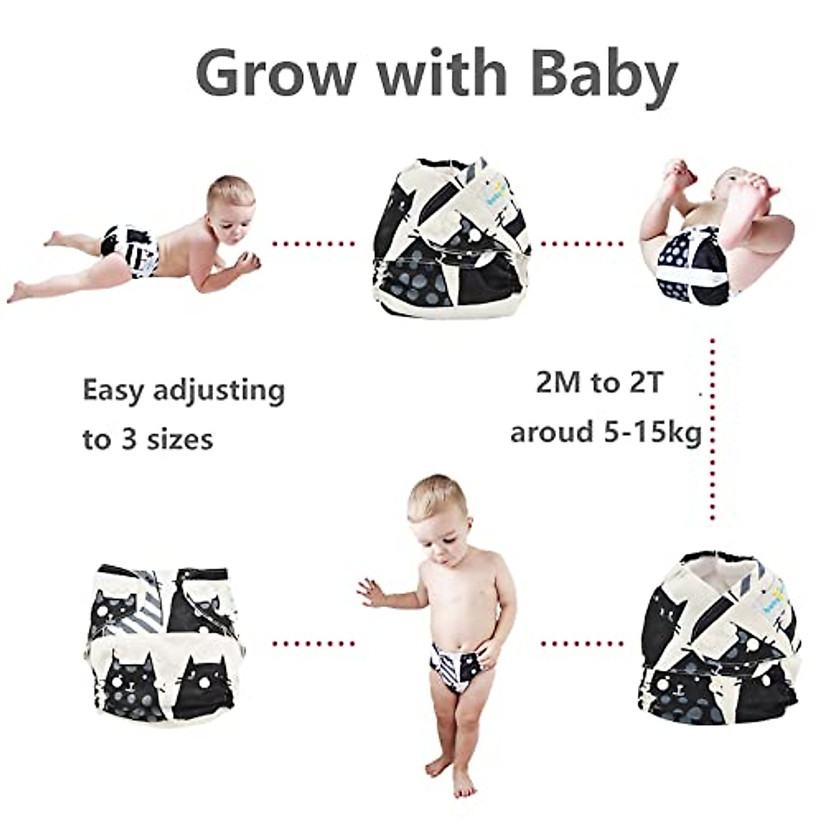 babygoal Reusable Cloth Diapers for Baby Boys, One Size Adjustable Washable Pocket Nappy Covers 6 Pack+ 6pcs Microfiber Inserts+4pcs Bamboo Inserts 6FB15