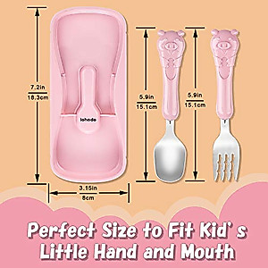 Toddler Utensils Kids Spoon and Fork Set 18/8 Stainless Steel Silverware BPA Free Cute Pig Child Flatware with Travel Case for Age 3+