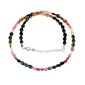 Women Necklace - Multi Tourmaline Gemstone Beaded Dainty Necklace Faceted Handmade Multicolor Natural Chain Necklace For Women (50 Cm)