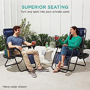 Best Choice Products Set of 2 Adjustable Steel Mesh Zero Gravity Lounge Chair Recliners w/Pillows and Cup Holder Trays - American Flag