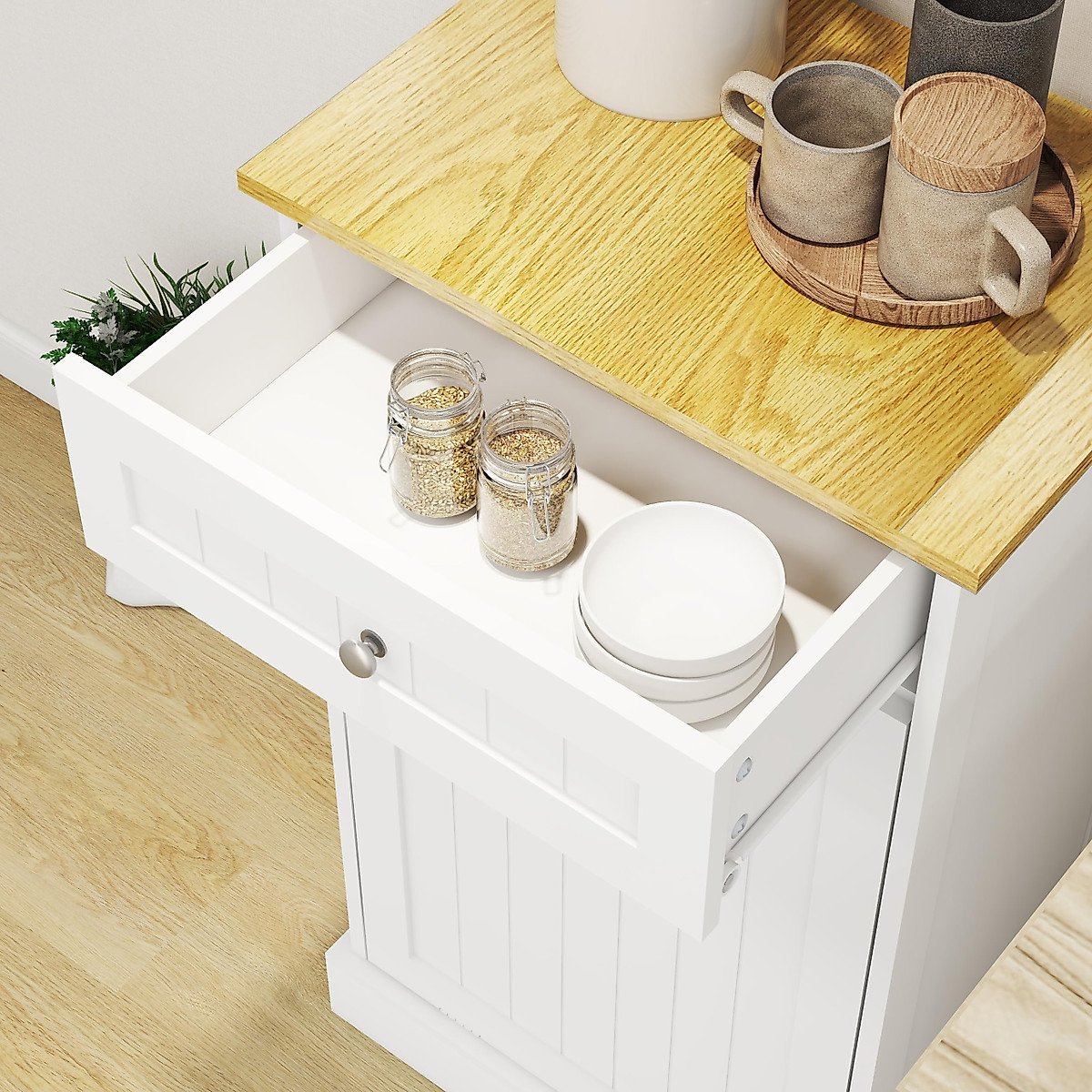 ELEMENT ACE 10 Gallon Tilt Out Trash Cabinet Kitchen Island Multi Functional Storage Easy Assembly Stylish and Durable White