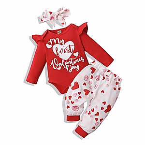 NZRVAWS Baby Girl Valentines Day Outfit Newborn Girl My First Valentine’s Day Outfits Infant Girl Valentines Clothes