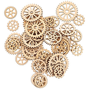 Happyyami 50pcs Wooden Gear Wheels Decoration Wooden Slices Wooden Decoration Wooden Cutouts Gift Tags DIY Art Crafts (Mixed Style)