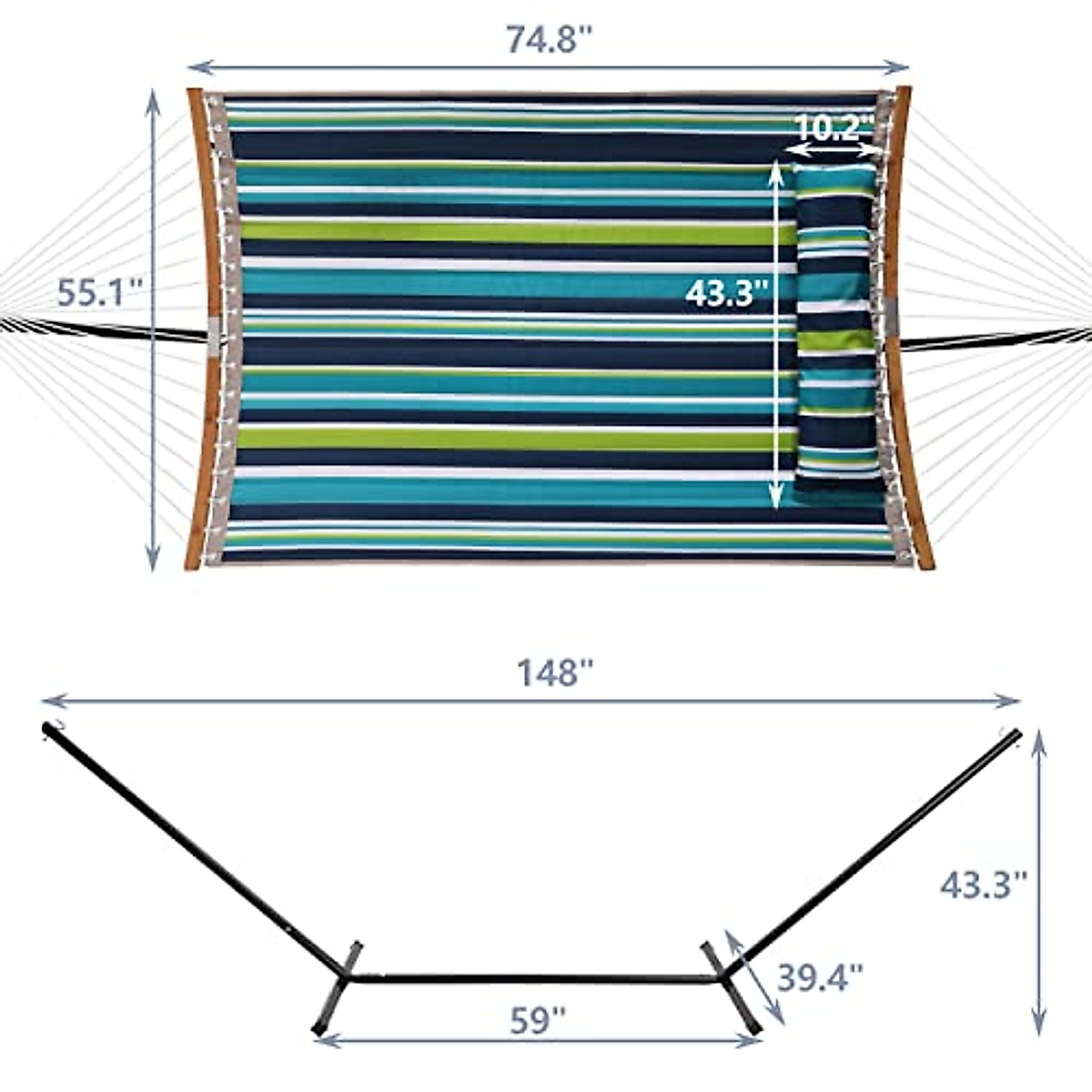 SUPERJARE Hammock with Stand, 2 Person Heavy Duty Hammock Frame, Detachable Pillow & Strong Curved-Bar & Portable Carrying Bag, Perfect for Outdoor & Indoor - Dark Cyan