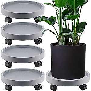 JOIKIT 4 Pack 13 Inch Round Plant Caddy with 4 Lockable Wheels, 132 Lbs Capacity Heavy Duty Rolling Plant Stand, Wheeled Planter Saucer Tray Trolley for 11.8 Inch Planter Pot Indoor Outdoor, Grey