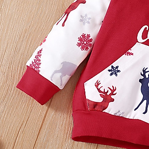 Baby Boys Girls Cute 2Pcs Outfits Clothes Set for Toddler Kids Christmas Print Hooded Pullover Tops Pants Trousers Set (Blue, 6-12 Months)