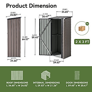 Aoxun 3x2x5.4 FT Outdoor Metal Storage Shed, Storage with Lockable Doors, Steel Utility Tool Shed, Metal Sheds Outdoor Storage for Garden, Patio, Backyard and Lawn, Brown