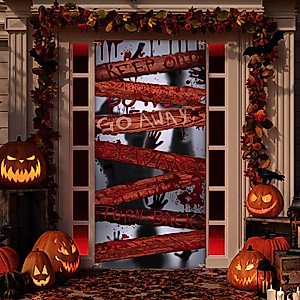 Large Halloween Zombie Door Cover, 35X73 Inch Bloody Handprint Halloween Front Door Cover Decoration Shadowy Figure Halloween Poster Scary Haunted House Party Supplies for Porch Indoor Office Window