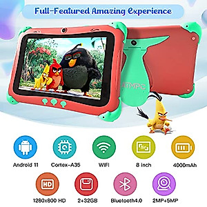 ATMPC Kids Tablet 8 inch, Android 11 Tablet for Kids, 32GB ROM 2GB RAM, WiFi, 4000 mAh, Google Services Tablet, Parental Control APP, Dual Camera, Toddler Tablet with Case, Kids Learning Tablet Pink