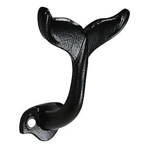 Ebros Set of 2 Cast Iron Rustic Black Coated Finish Nautical Baleen Blue Whale Tail Wall Hook Hangers Coastal Themed Wall Mount Coats Hats Keys Hooks Decor Hanging Fish Whales