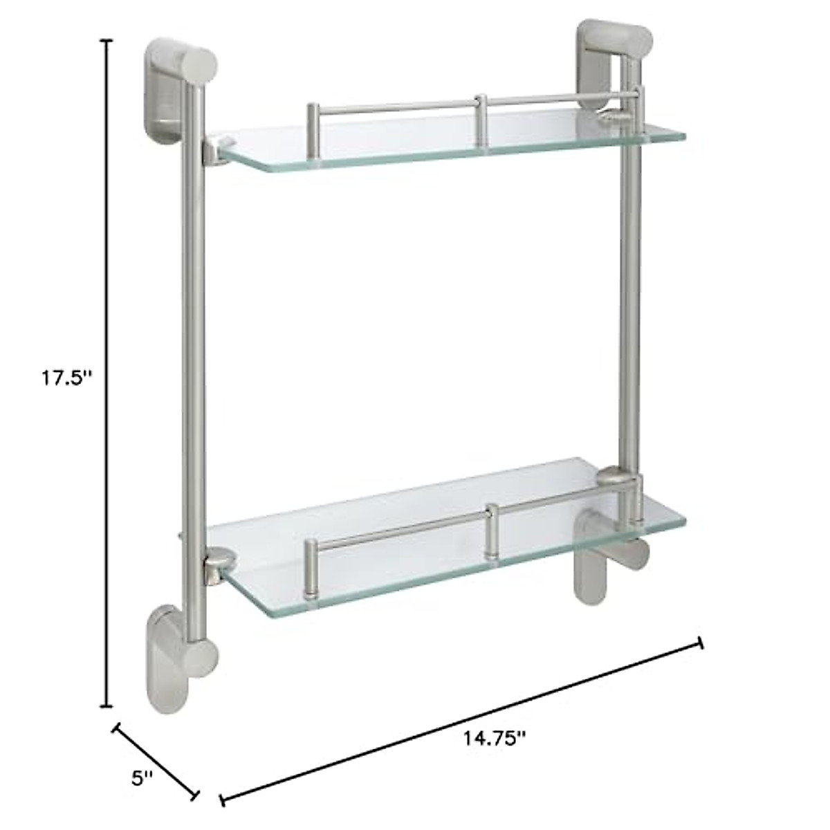 MODONA Double Wall Glass Shelf with Pre-Installed Rail - Satin Nickel - Oval Series - 5 Year Warrantee