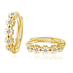 CiNily Small Gold Hoop Earrings for Women Flower Cubic Zirconia Huggie Earrings Hypoallergenic 14K Yellow Gold Plated Cartilage Earrings