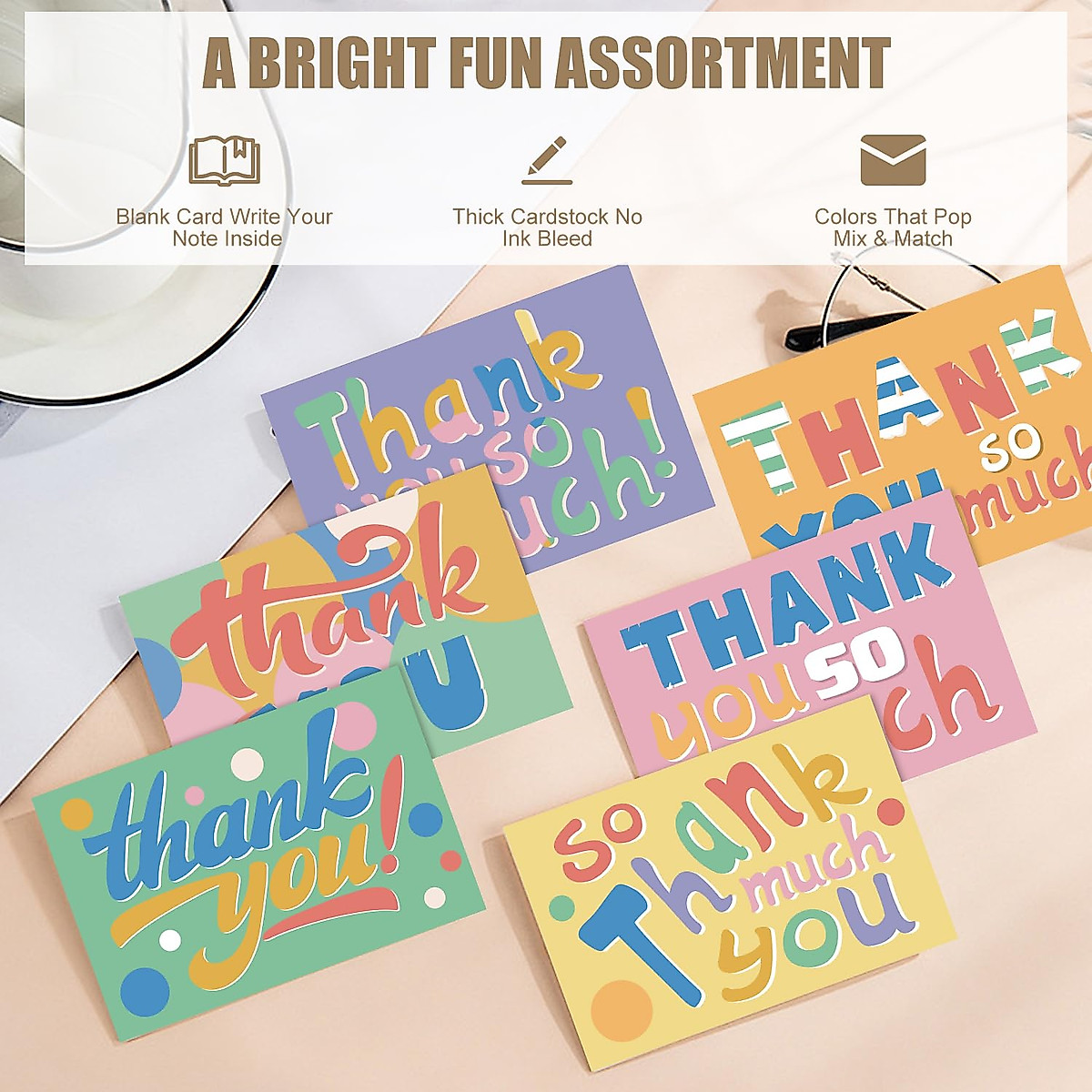 WEIZHEN Blank Cards,24-Pack Thank You Cards Set - Assorted in 6 Styles with Rustic Envelope- Perfect for Handwritten Messages,4x6 inch