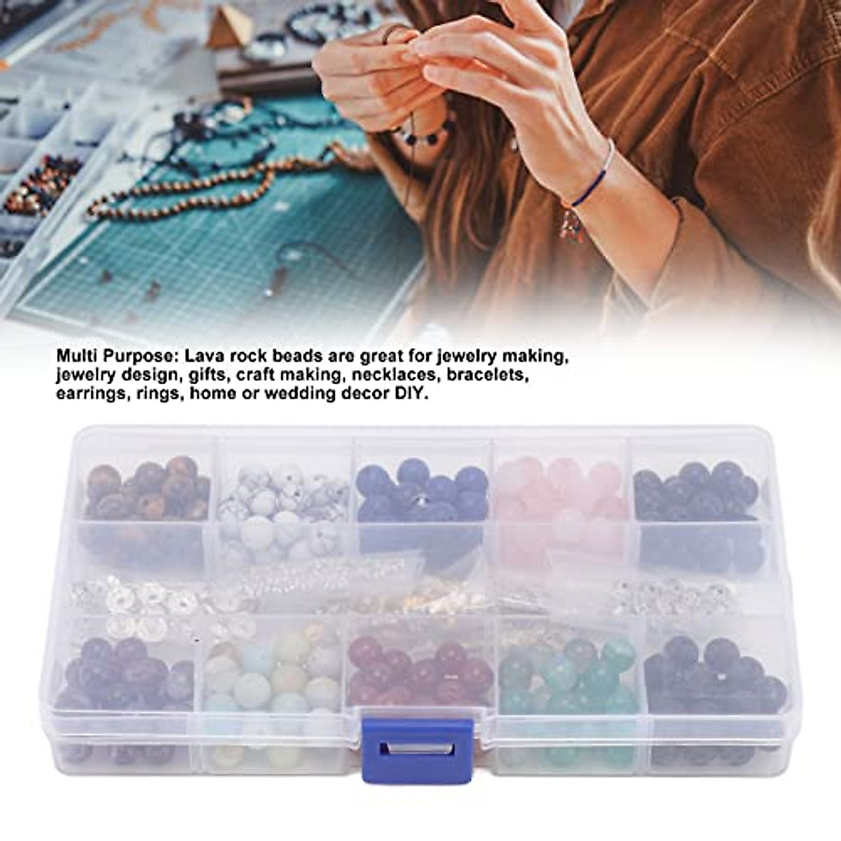 Natural Stone Beads, 240 Pcs Natural Crystal Jewelry Beads, 8mm Round Stone Beads,10 Styles Multicolors,Crystal Chips Gemstone Beads Kit for Jewelry Making
