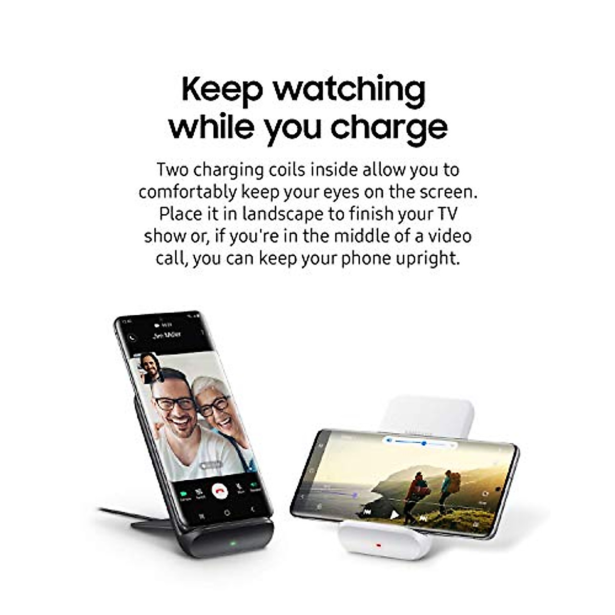 Samsung Electronics Wireless Charger Convertible Qi Certified (Pad/Stand) - for Galaxy Buds, Galaxy Phones, and Apple iPhone Devices - US Version - White (US Version)