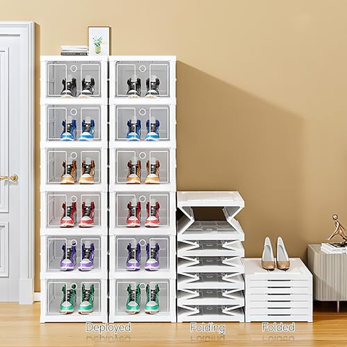 James&Jesse Shoe Organizer Storage Box, Portable Folding Shoe Rack for Closet with Magnetic Clear Door,Large Sneaker Cabinet Bins All-in-one Sturdy Easy Assembly ，Up to size 11 (3)