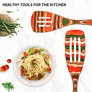 Wooden Spoons for Cooking, WOSPONFAN Kitchen Utensils Set, Pakkawood Kitchen Cooking Utensils Set, Apartment Essentials Wood Serving Spatula spoon, Salad Tongs, Home & kitchen Gift for Women