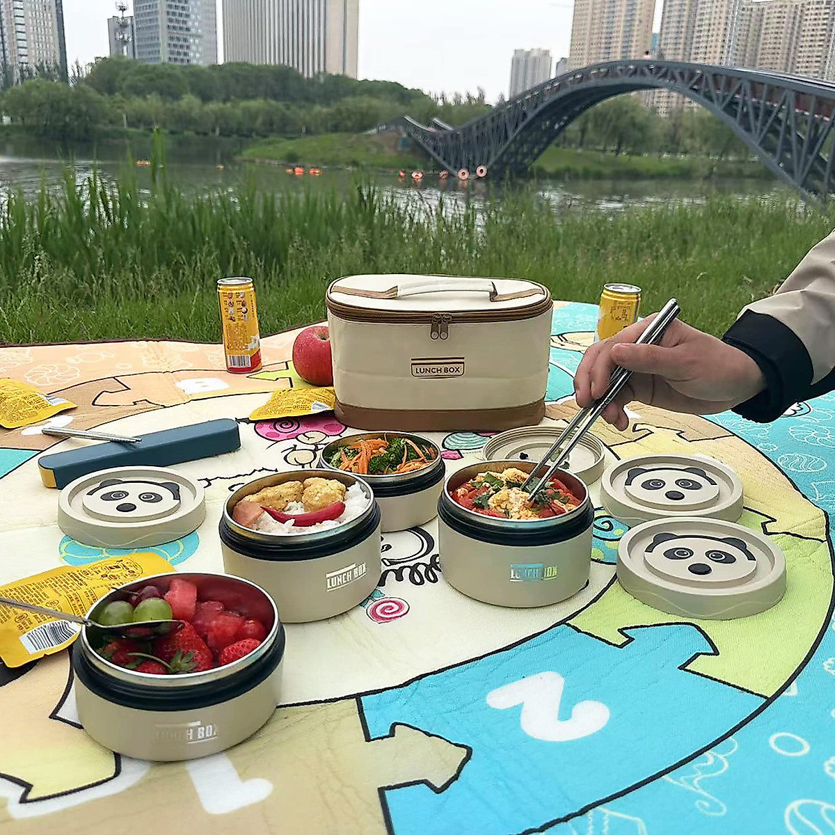 GYYGRY Lunch Box Insulated Lunch Box Stainless Steel,Leakproof,Stackable,Thermal Lunch Bag,Cutlery Set,59 Oz/1740ml,Lunch Containers Adults Women Work Camping Outdoor