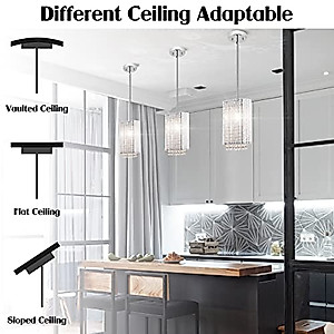 MO&OK 3 Pack Crystal Chandelier Modern Pendent Lights Adjustable Hanging Lighting with Metal Lampshade Rectangle Chandeliers for Kitchen Island Dinningroom,Entrance Living Room H9.8 xD5.2 Chrome