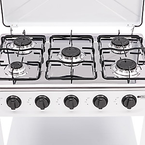 Commercial Free Standing Restaurant White Stainless Steel Gas Stove 5 Burner Gas Stove Tops Kitchen Cooking Stove Outdoor Gas Hob Vertical Split Cooktop With Shelf Adjust Fire Size for Cooking (White)