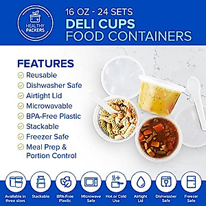 Healthy Packers Extra Thick Food Storage Containers with Lids (16oz - 24 Pack) - Great for Slime - Deli Pint Cups - Soup Containers | Microwave, Dishwasher and Freezer Safe