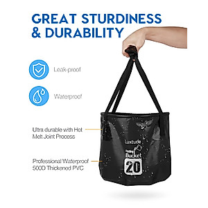Luxtude Collapsible Bucket with Lid, 5 Gallon Bucket(20L), Camping Bucket, Food Grade Water Bucket, Folding Bucket for Camping, Hiking, Fishing, Car Washing Bucket