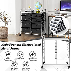 COSTWAY 12-Drawer Rolling Storage Cart, Moveable Art Craft Organizer W/Lockable Wheels, Metal Shelf, Files Arrangement Tools Makeup Storage Cart for Office, Home, School (Black)