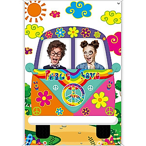 60's Hippie Bus Photo Prop 60s Party Decorations Large Fabric Retro Groovy Van Prop Hippie Selfie Frame Backdrop Background Banner Birthday Party Supplies Retro 60s 70s Party Favors 59 x 39.4 Inch