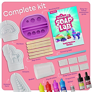 Unicorn Soap Making Kit - Girls Easter Crafts DIY Project Age 6+ Year Old Kids - Unicorn Girl Gifts - Science STEM Activity Teenage Gift - Make Your Own Soap Kits - Craft Toys Ages 6 7 8 9 10 11 12