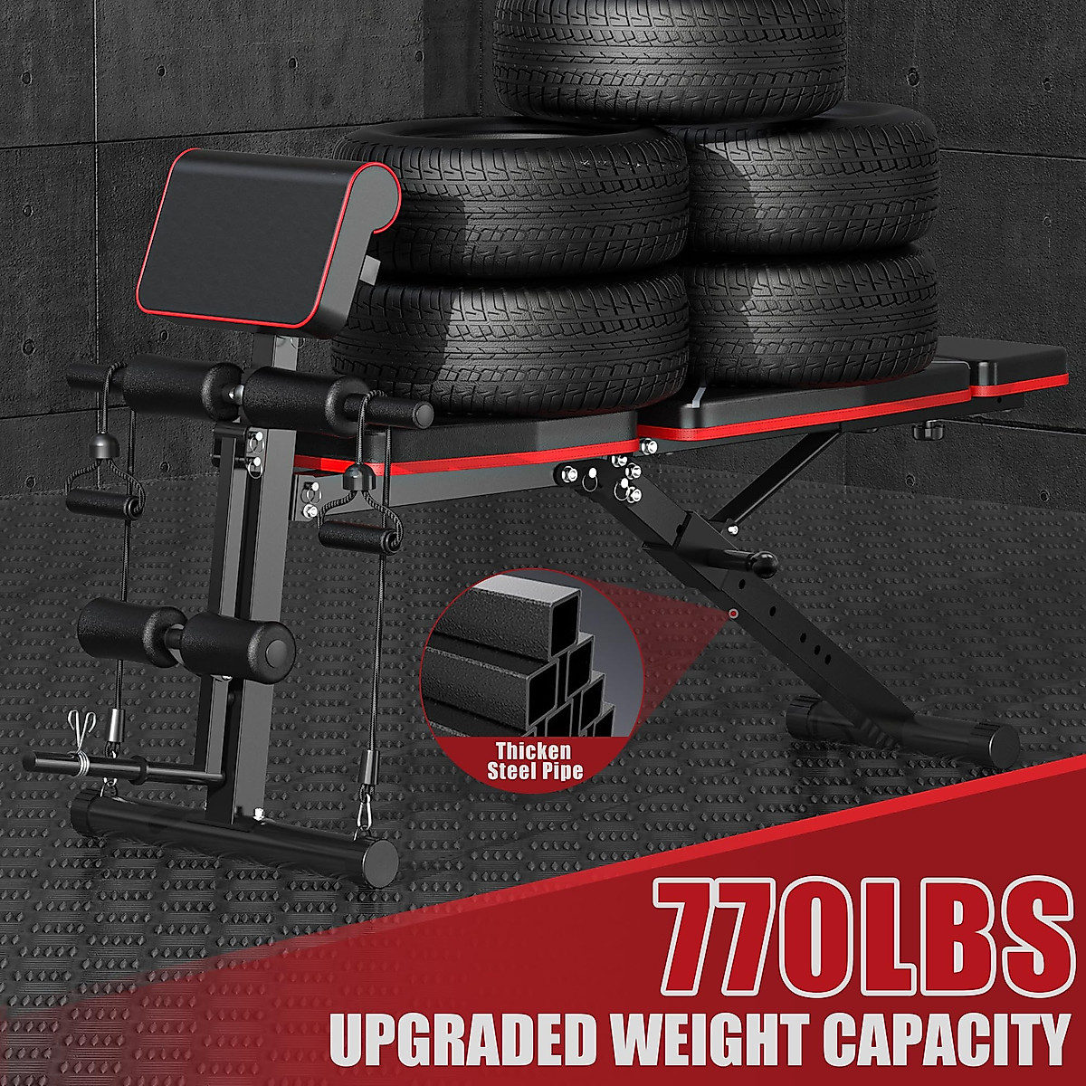 GIKPAL Adjustable Weight Bench, Foldable Workout Bench for Home Gym, Incline Decline Flat Exercise Bench Press for Full Body Strength Training w/Extended Headrest and Leg Extension (Black - New