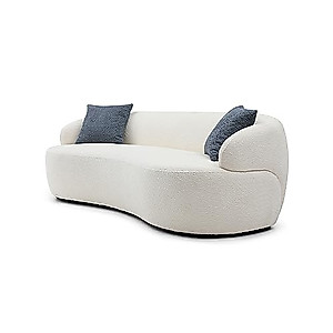 YUNLife&Home Modern Cloud Curved Sofa Mid-Century Comfy Half Moon Boucle Couch,Luxury 3 Upholstered Leisure Deap Seat Sectional Sofá with 2 Throw Pillows for Living Room, Beige Fabric 86" w