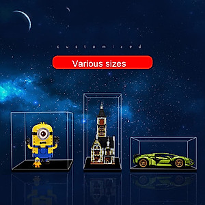 Clear Acrylic Display Case for Toys Collectibles，Assemble Acrylic Box Dustproof Protection Showcase with Black Wood-Plastic Base and Lamp Beads (15.7x8x8 inch;40x20x20cm)