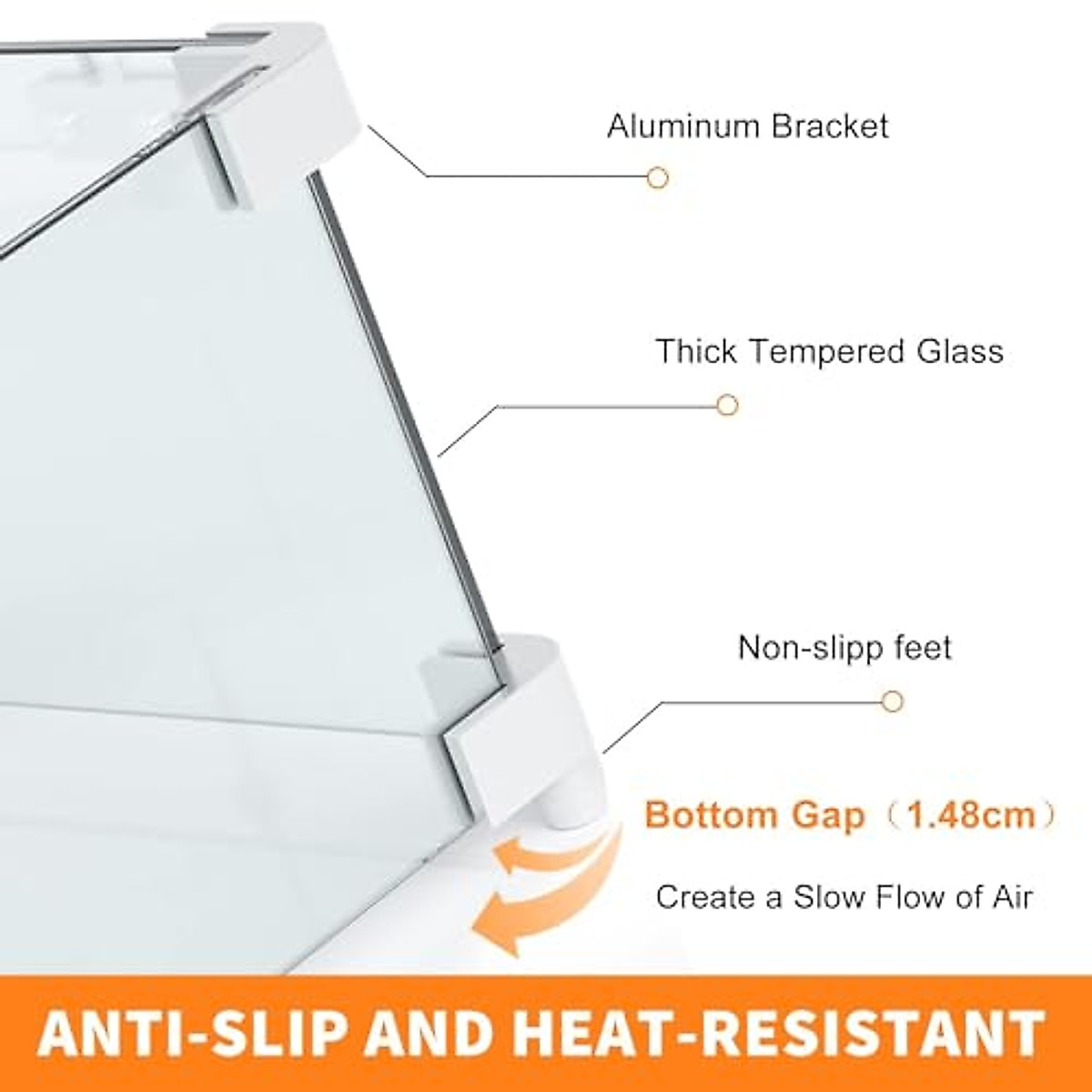 Grisun Fire Pit Glass Wind Guard - 31 x 12 x 6 inch, Thick Rectangular Heat-Resistant Tempered Glass Guard with Hard Aluminum Corner Bracket and Feet for Propane, Gas, Outdoor