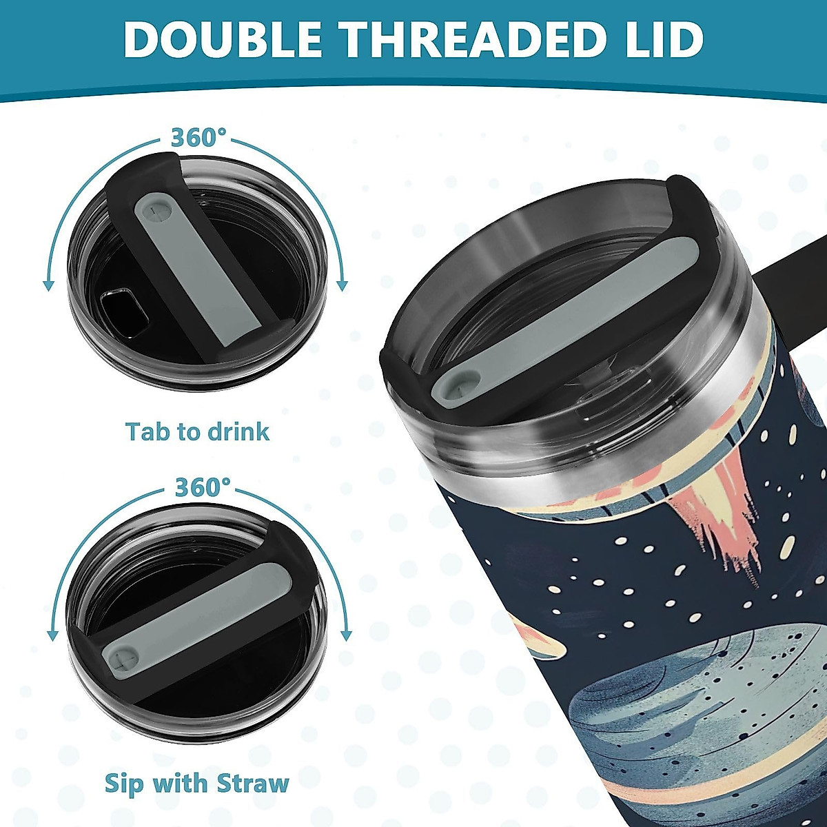 FRCSDIY Cosmic Planet Insulated Tumbler with Handle and Straw Lid,30oz Leakproof Stainless Steel Cup BPA-Free Water Bottle