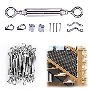 Muzata 20Set 1/8" Cable Railing Kit Hardware Heavy Duty Turnbuckle M5 Eye to Eye for Wood Post Wire Rope Stainless Steel Angle Adjustable WoodLoft System Deck Stair 20 Cable Lines CK01,CA4 CA5