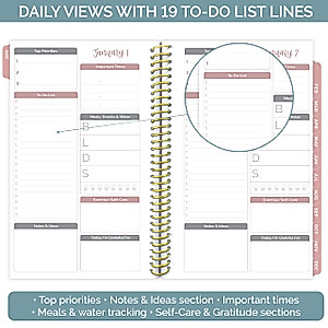 bloom daily planners New UNDATED Hardcover Calendar & Daily Bound To Do List Spiral Notebook - Notes, Goals, to Do's Planning System - 8.25" x 6.5" - Daydream Believer