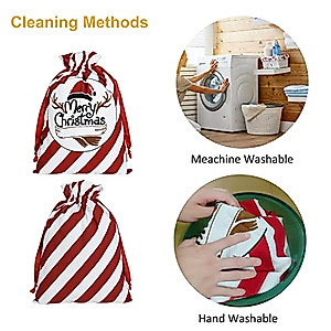 kathyyue Christmas Santa Sacks Canvas Gift Bags Personalized Xmas Large Burlap Presents Bags with Drawstring Reusable Gift Candy Treats Storage 2Pcs Size 17.7" x 25.6" and 19.7" x 27.5"