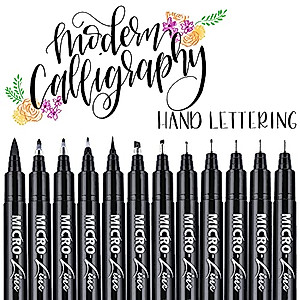 Dyvicl Hand Lettering Pens, Calligraphy Brush Pens Art Markers for Beginners Writing, Sketching, Art Drawing, Illustration, Scrapbooking, Journaling, Black Ink Pen Set, 12 Size