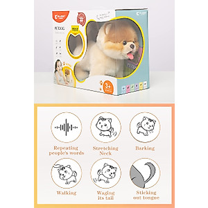 CU-MATE Interactive Dog Stuffed Animal Electronic Plush Pomeranian Simulation Puppy Realistic Toy Like-Real Robotic Nodding Barking Wagging Tail Present Pet for Toddler Boys