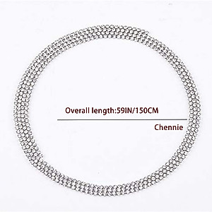 Chennie Rhinestone Choker Necklace Silver Crystal Long Necklaces Fashion Y-Necklaces Party Sparkly Adjustable Chain Jewerly for Women and Girls