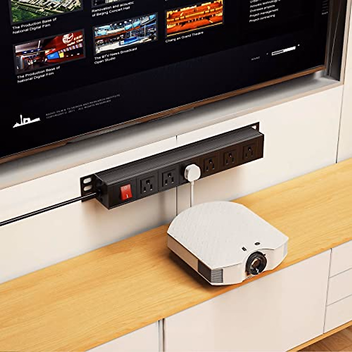 XBA 6 Outlets Mountable Power Strip with Switch, Long Power Strip with 6 Ft Extension Cord Heavy Duty Wide Space Wall Mount Power Strip for Home, Office, Industrial, Workshop, 15A 125V 1875W, Black